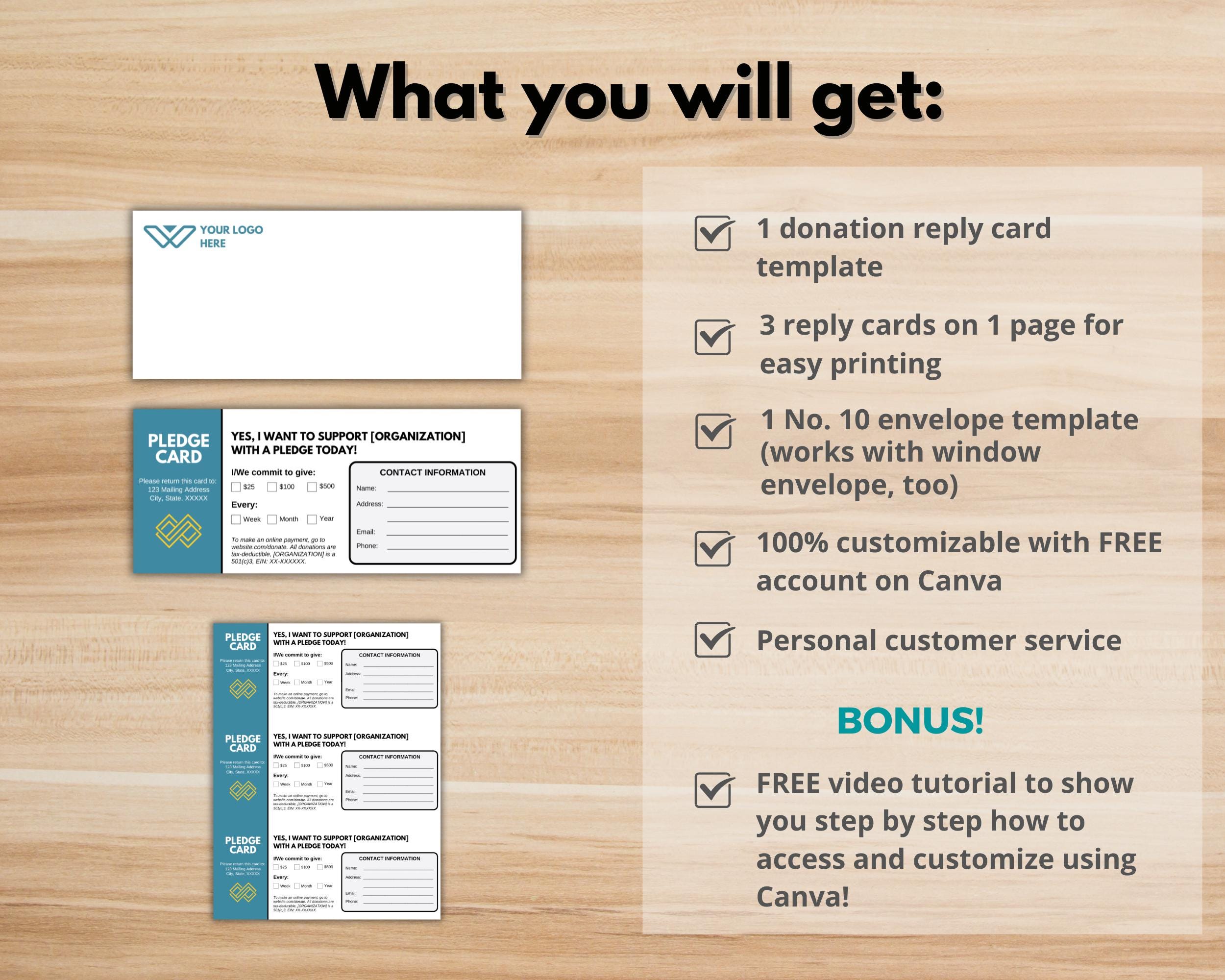 Editable Nonprofit Pledge Card Template: Canva Design, Fundraising ...