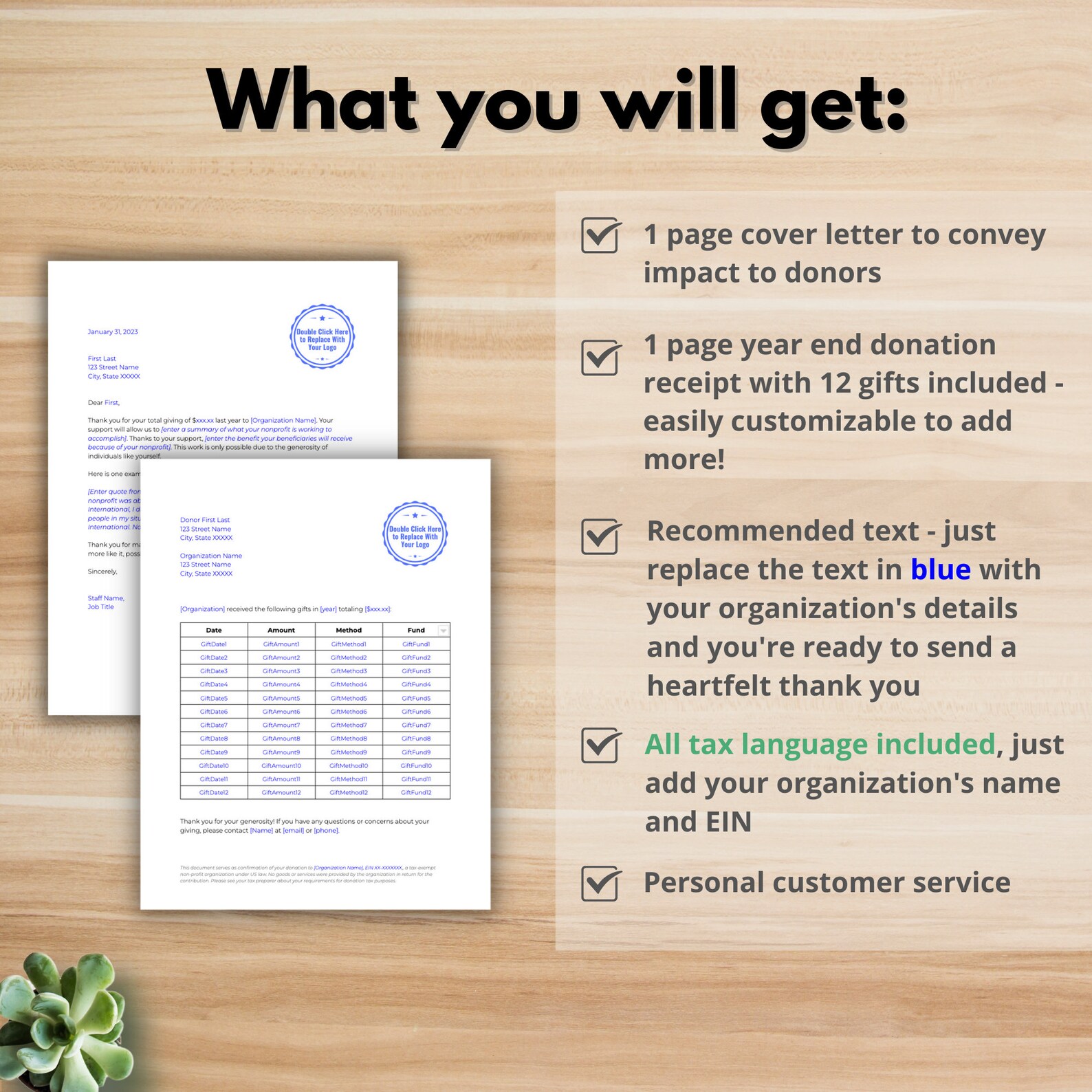 YEAR END RECEIPT Template - Nonprofit Template, Donor Acknowledgement ...
