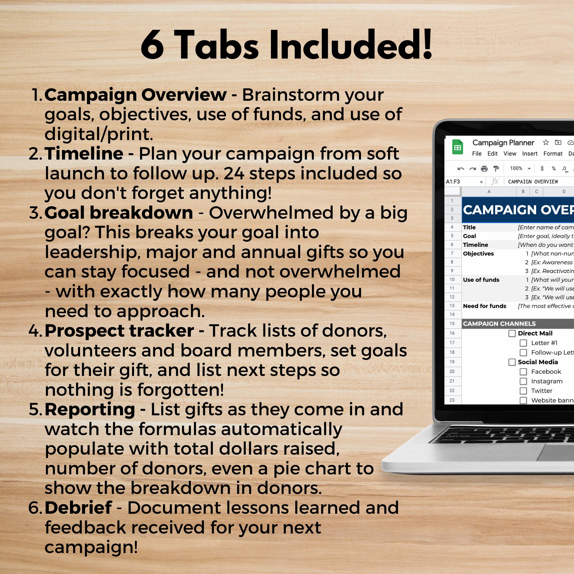 CAMPAIGN PLANNING WORKBOOK Google Sheets Template Nonprofit - Etsy