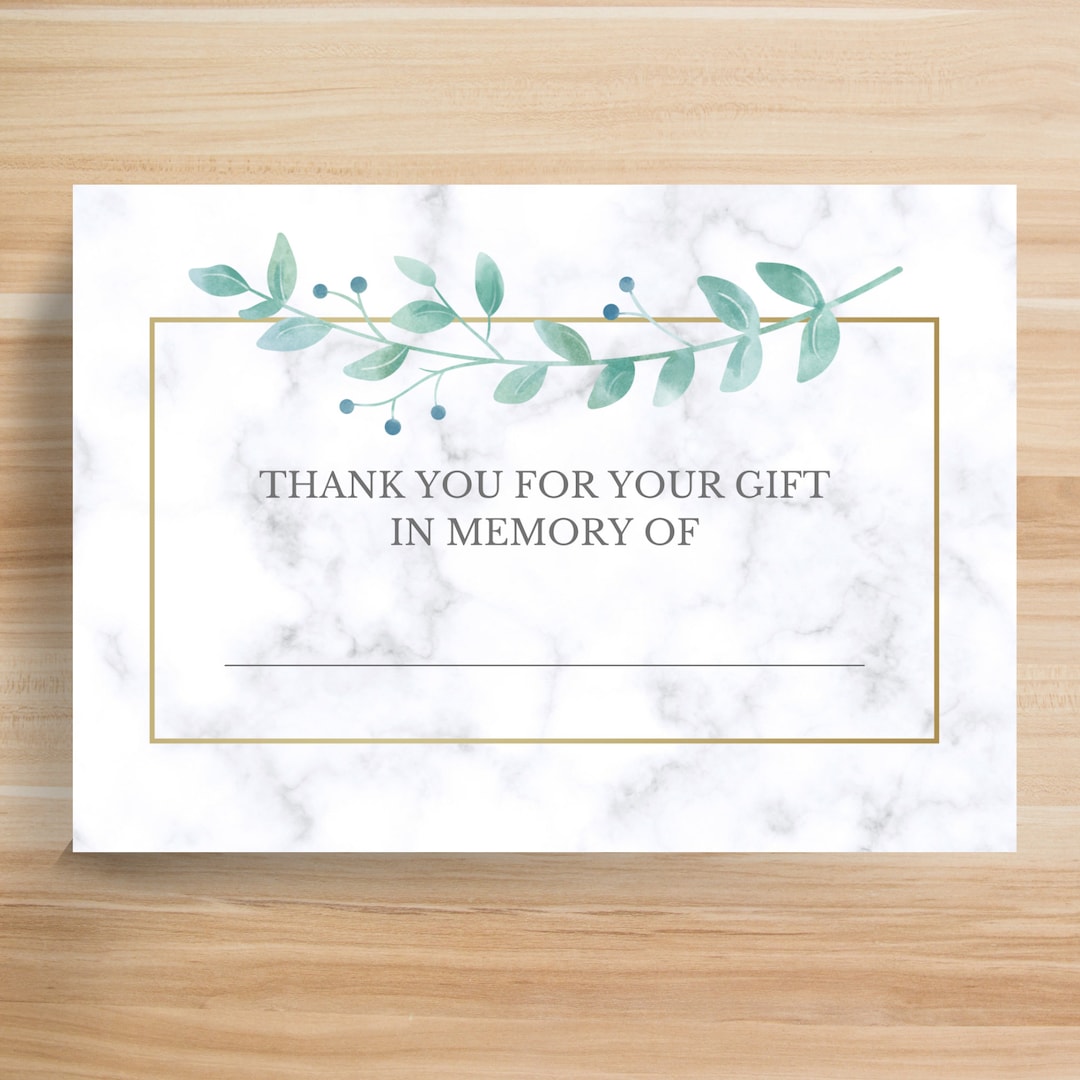 In Memory of Donation Card - Printable, Nonprofit Donor Thank You ...