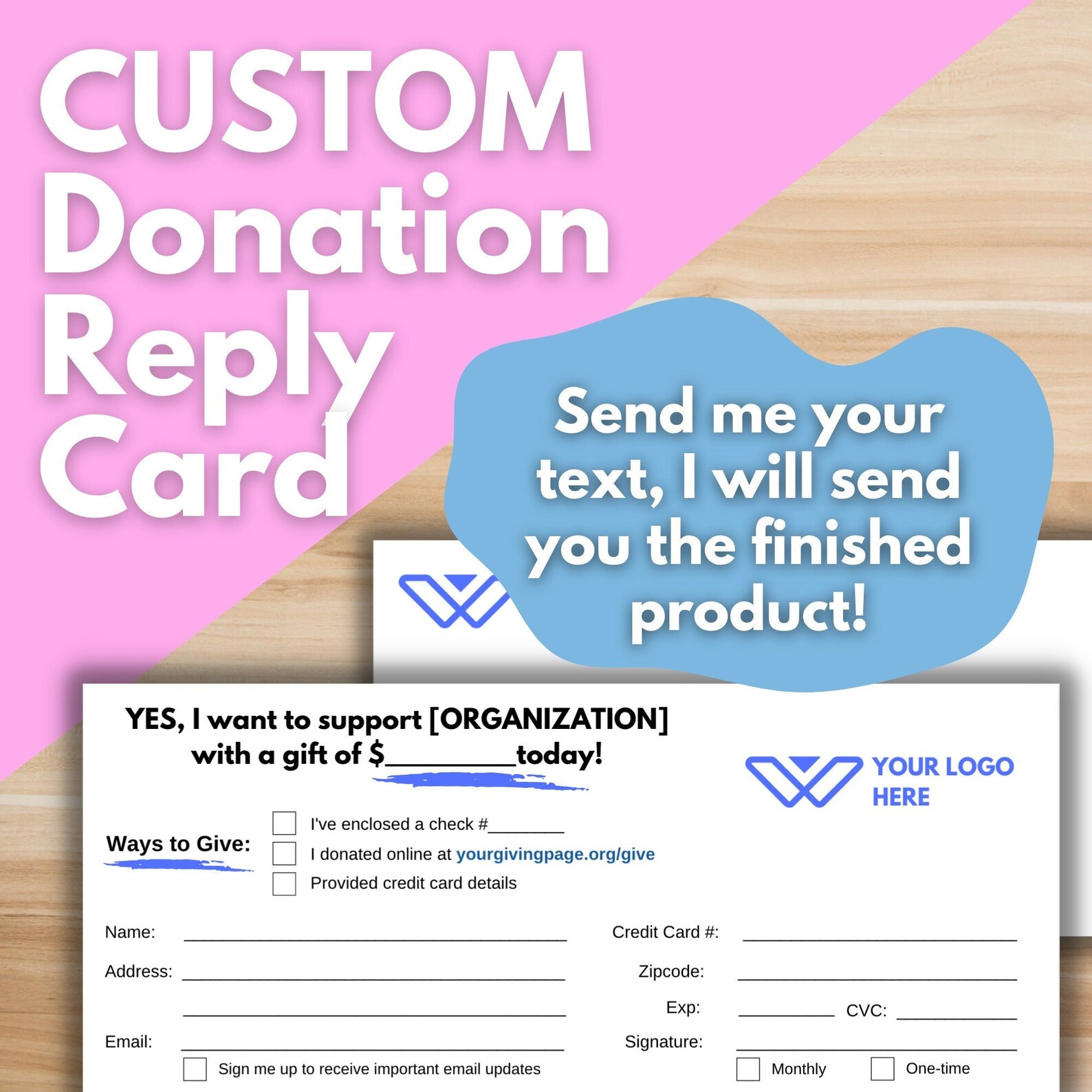 CUSTOM DONATION CARD - Donation Reply Card, Nonprofit Reply Card ...