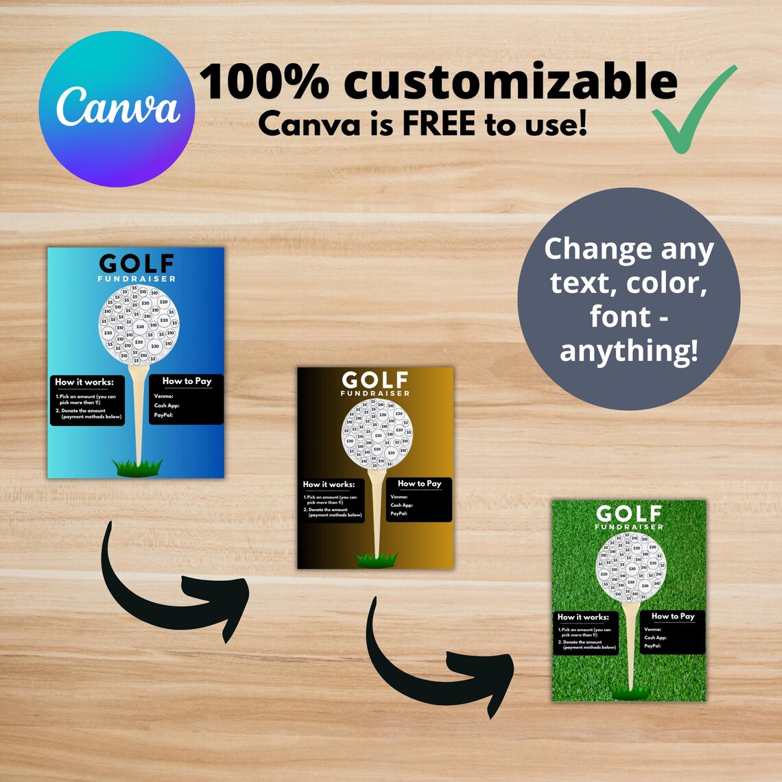 Editable Golf Fundraiser Flyer – Donation Tracker Canva Template ...