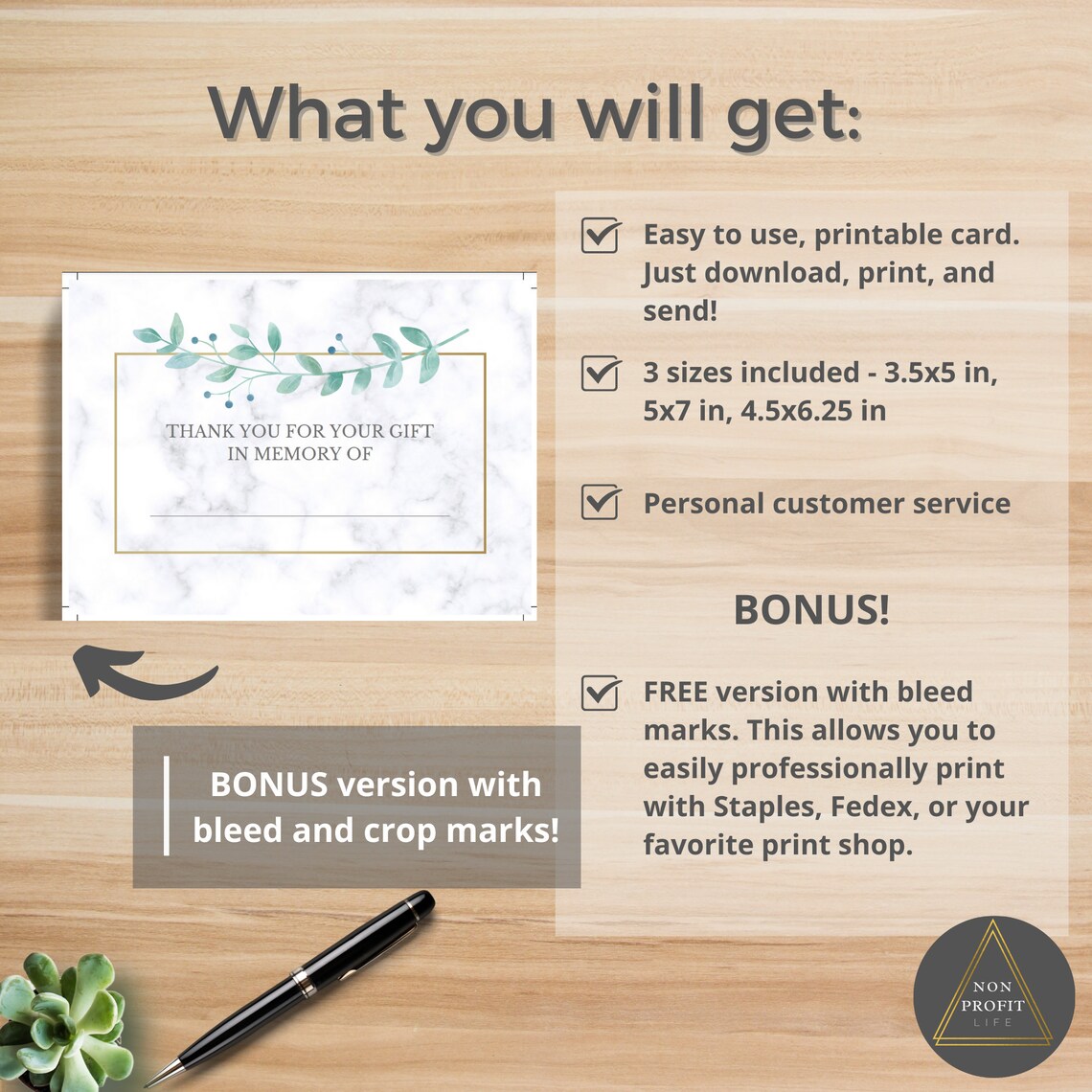 In Memory of Donation Card - Printable, Nonprofit Donor Thank You ...