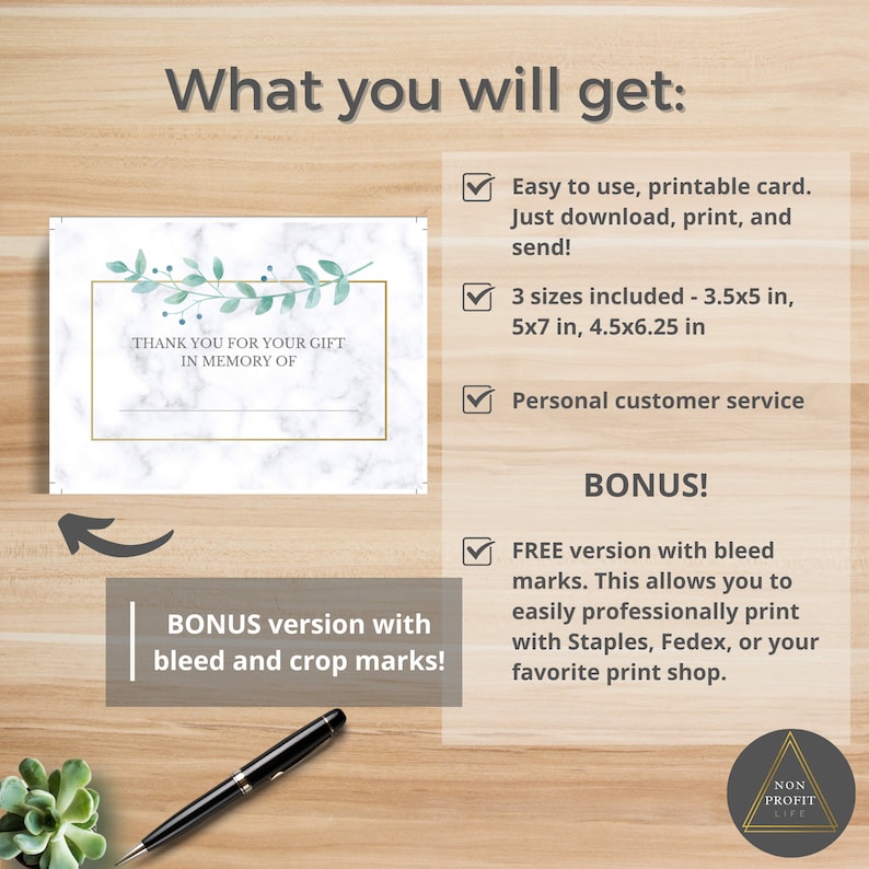 In Memory of Donation Card - Printable, Nonprofit Donor Thank You ...