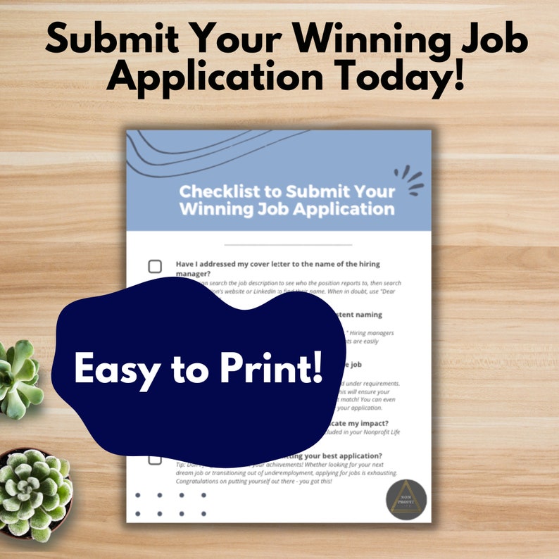 JOB APPLICATION CHECKLIST - Printable, Nonprofit Job Application ...
