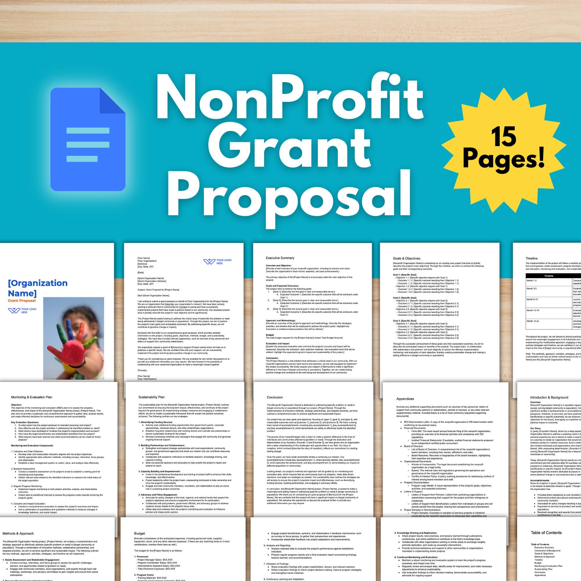 NONPROFIT GRANT PROPOSAL Template - Nonprofit Template, Google Docs ...