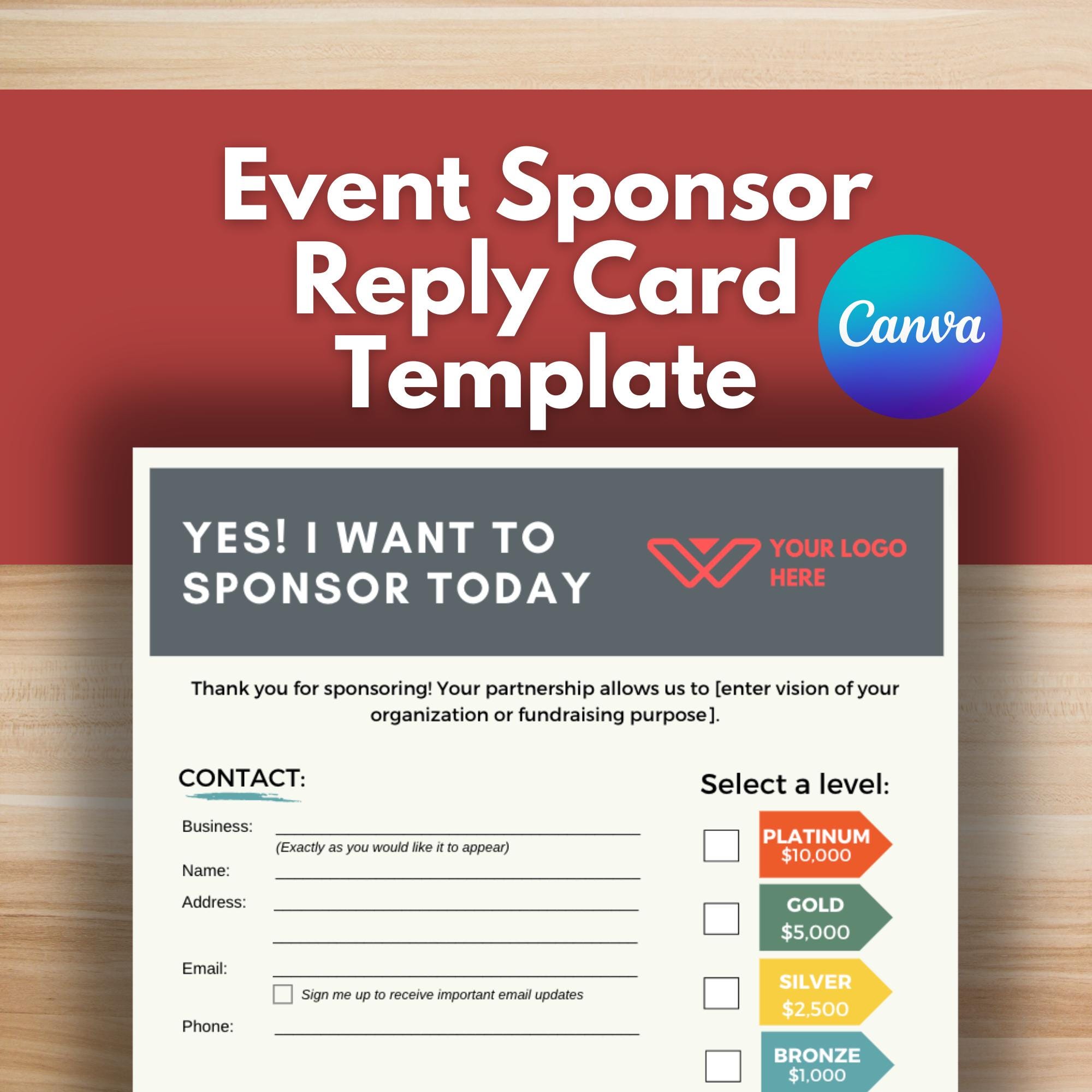 EVENT SPONSOR REPLY Card Template - Canva Template, Editable ...
