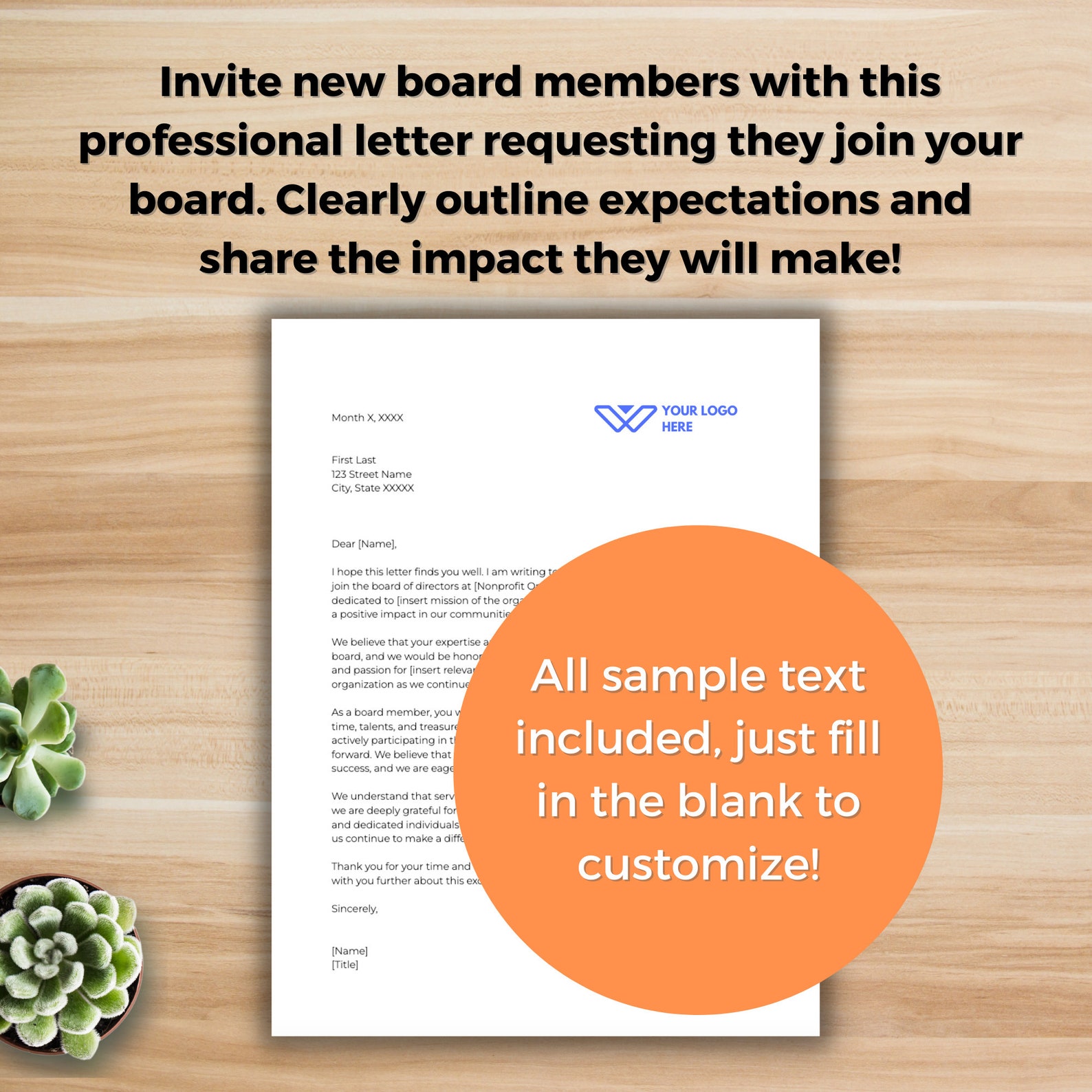 BOARD MEMBER REQUST Letter Template - Nonprofit Template, Donor ...