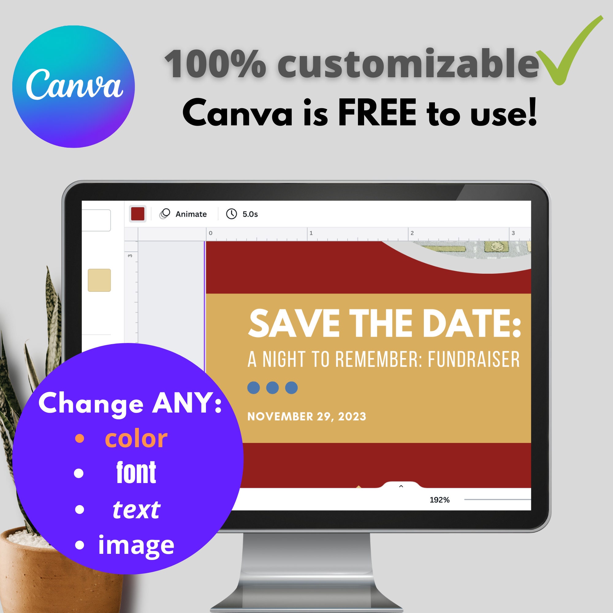 SAVE THE DATE Template - Canva Template, Fundraising Event Template ...