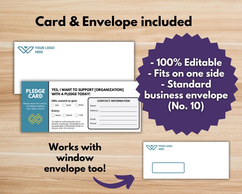 Editable Nonprofit Pledge Card Template: Canva Design, Fundraising ...