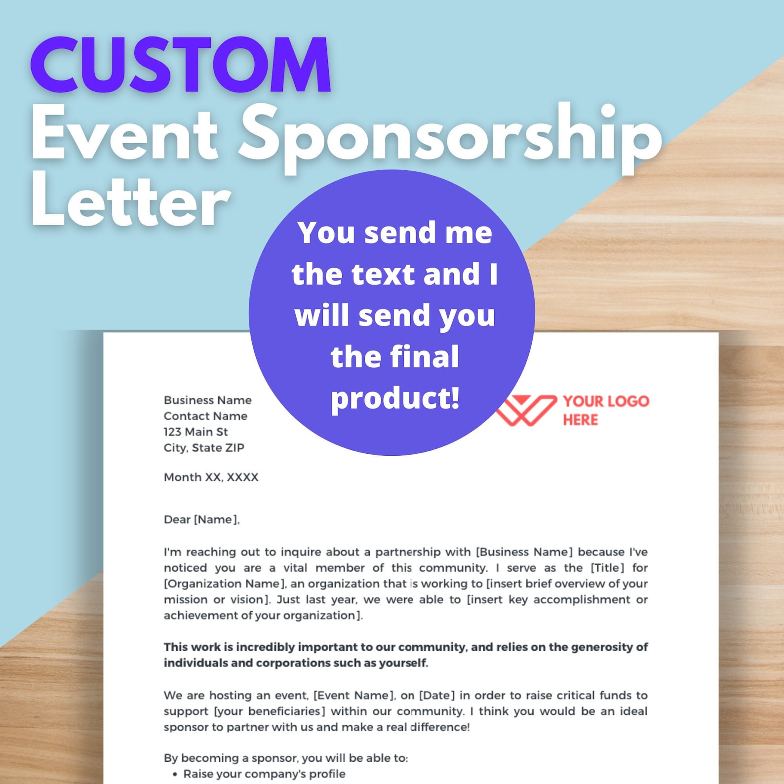 CUSTOM EVENT SPONSORSHIP Letter - Custom Event Sponsor, Corporate ...