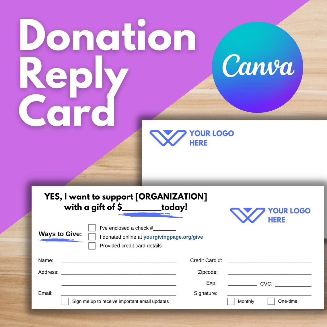 DONATION REPLY CARD Editable Canva Template Nonprofit Reply - Etsy