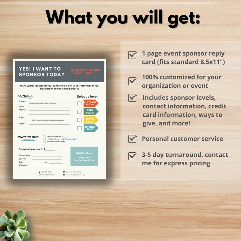 CUSTOM EVENT SPONSOR Reply Card - Customized, Corporate Sponsor, Event ...