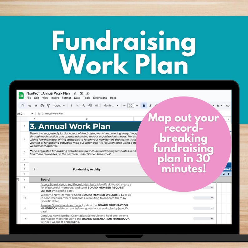 FUNDRAISING WORK PLAN Template – Nonprofit Planner and Organizer to ...