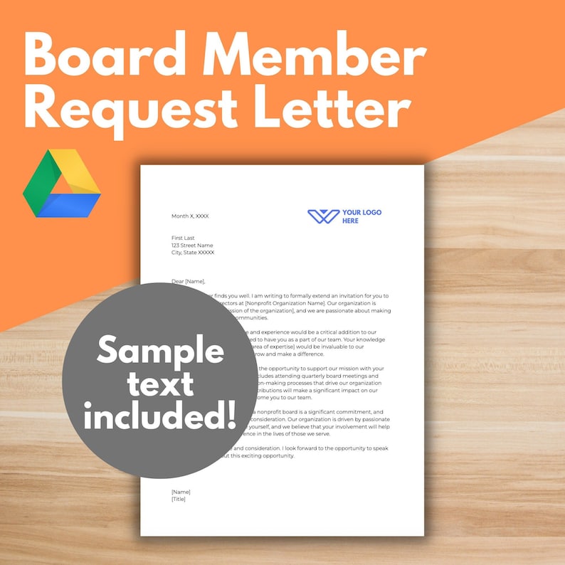 BOARD MEMBER REQUST Letter Template - Nonprofit Template, Donor ...