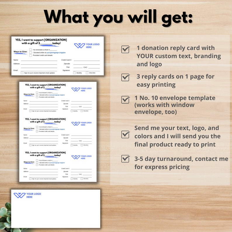 CUSTOM DONATION CARD - Donation Reply Card, Nonprofit Reply Card ...
