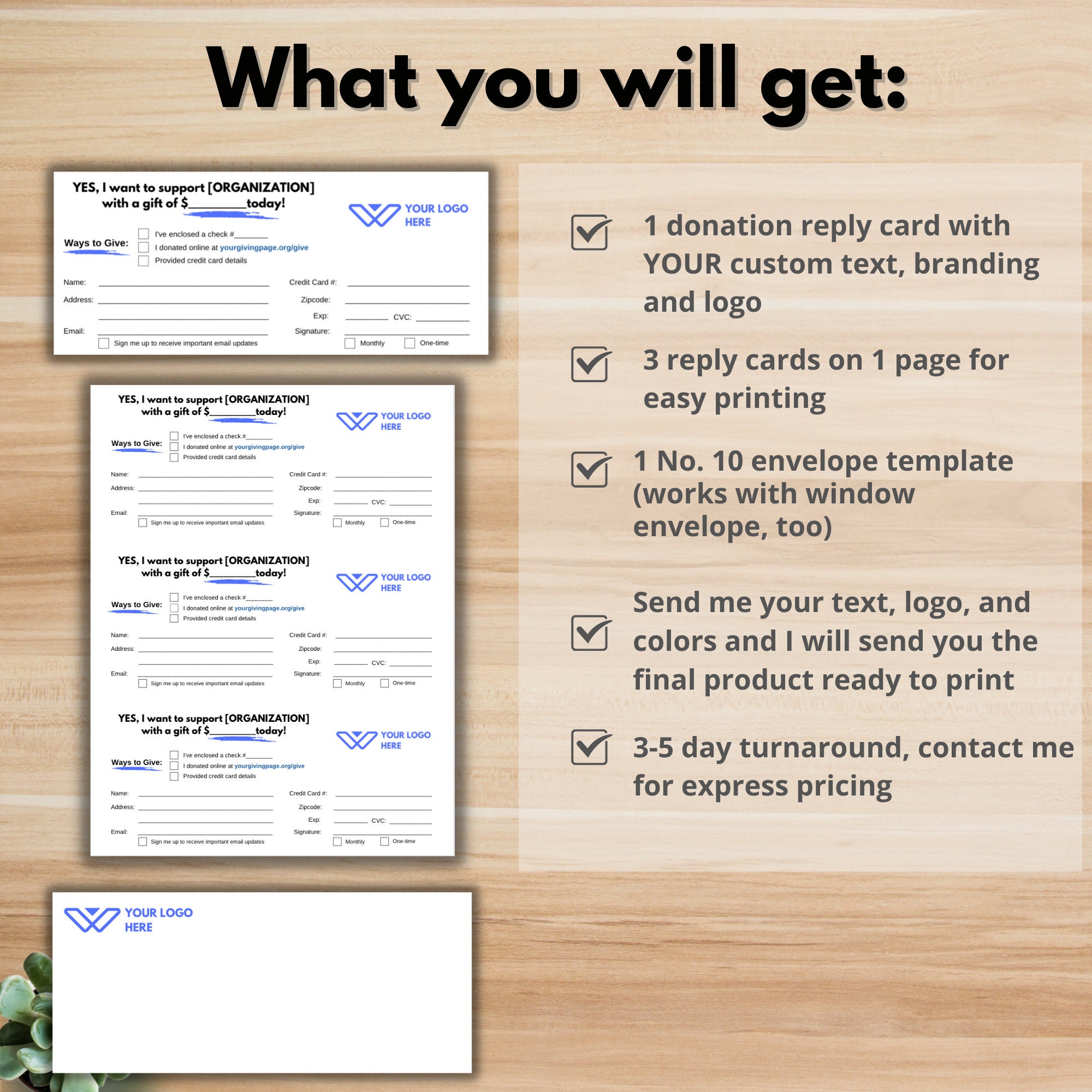 CUSTOM DONATION CARD - Donation Reply Card, Nonprofit Reply Card ...