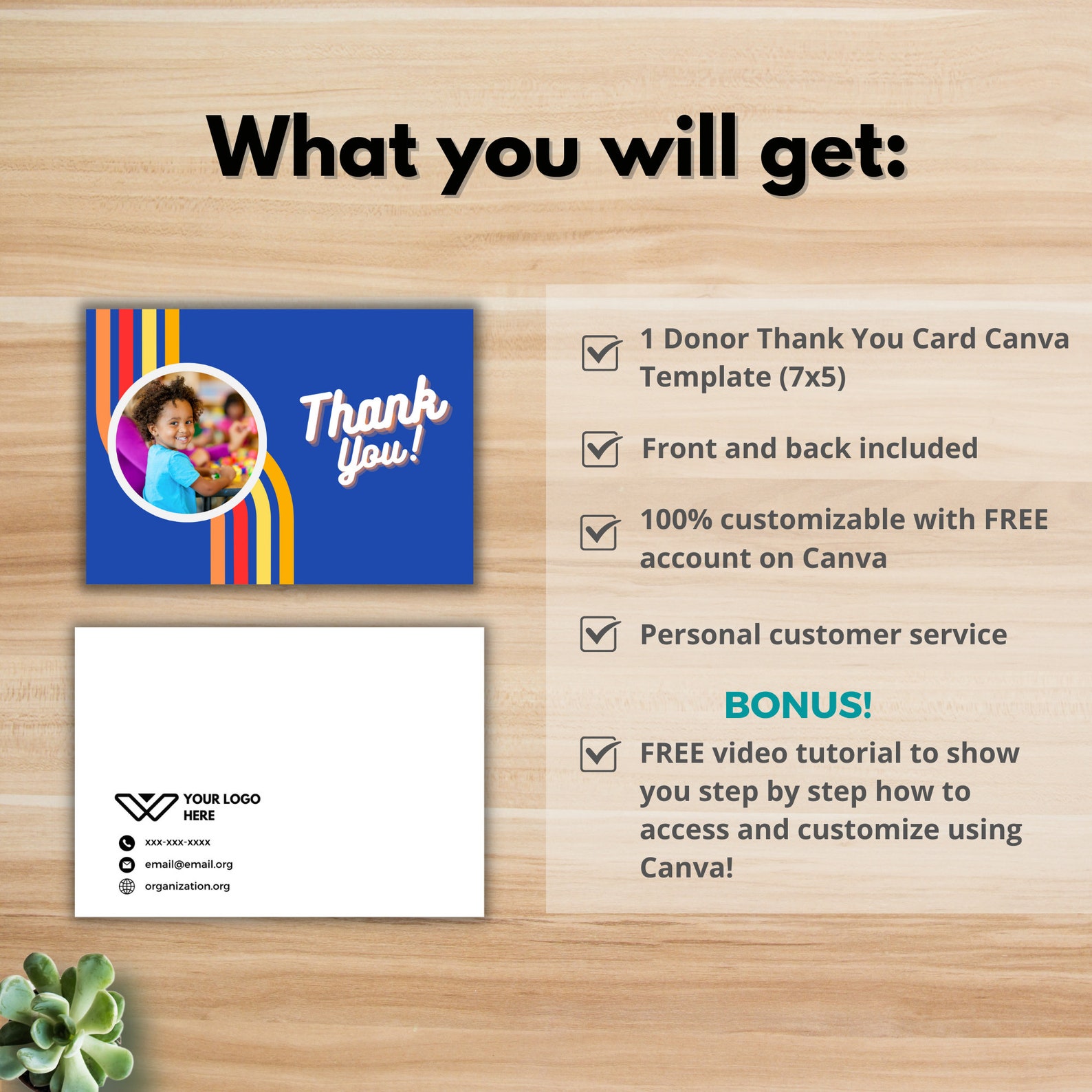 DONOR THANK YOU Card Template - Editable Canva Template, Nonprofit Card ...