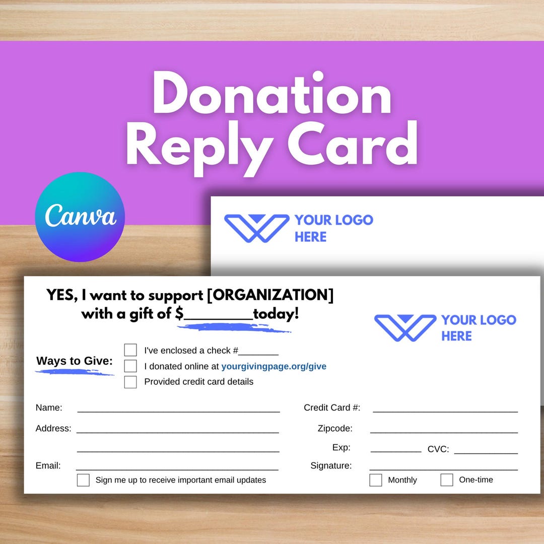 DONATION REPLY CARD - Editable Canva Template, Nonprofit Reply Card ...