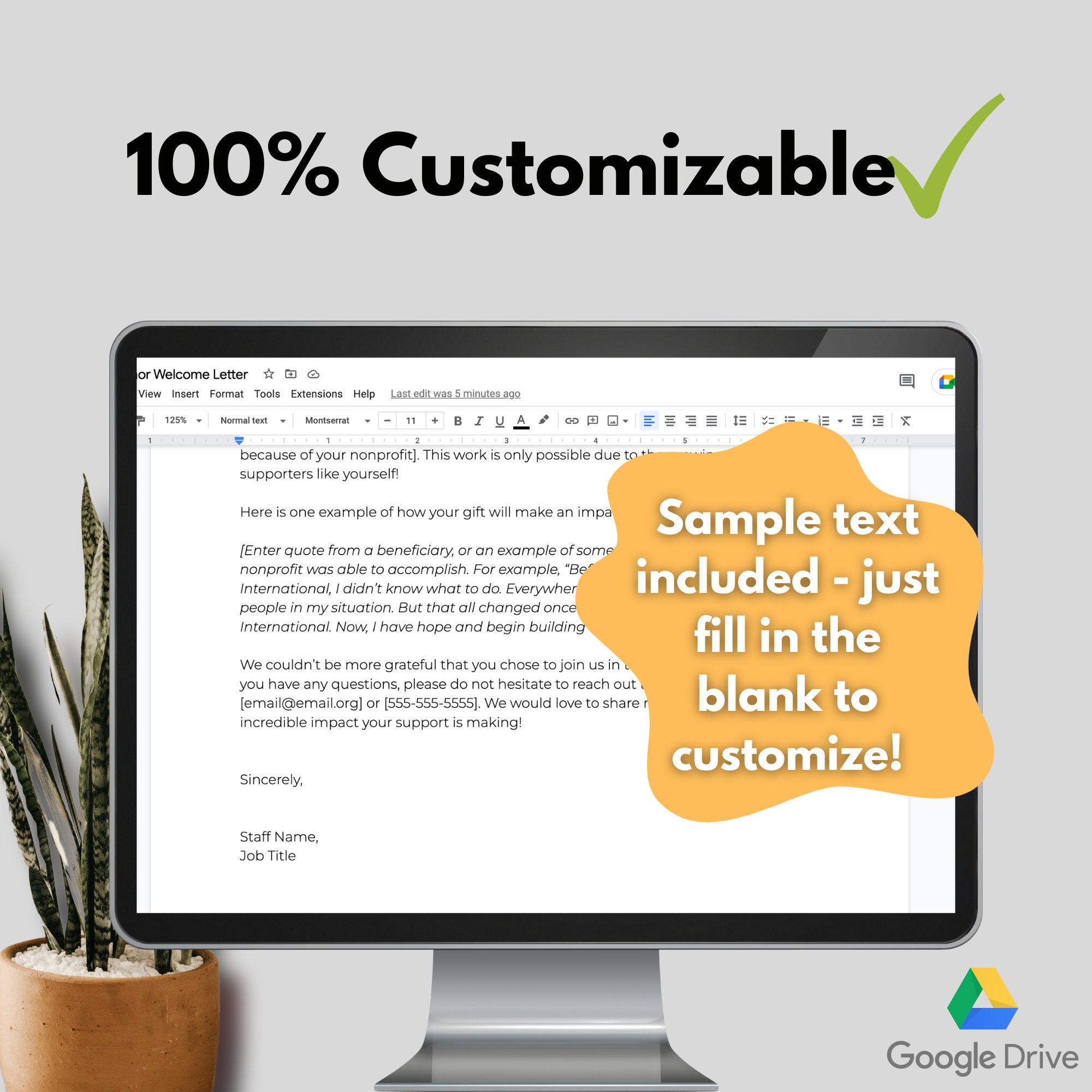 NEW DONOR WELCOME Letter Google Doc Template, Nonprofit Fundraising ...