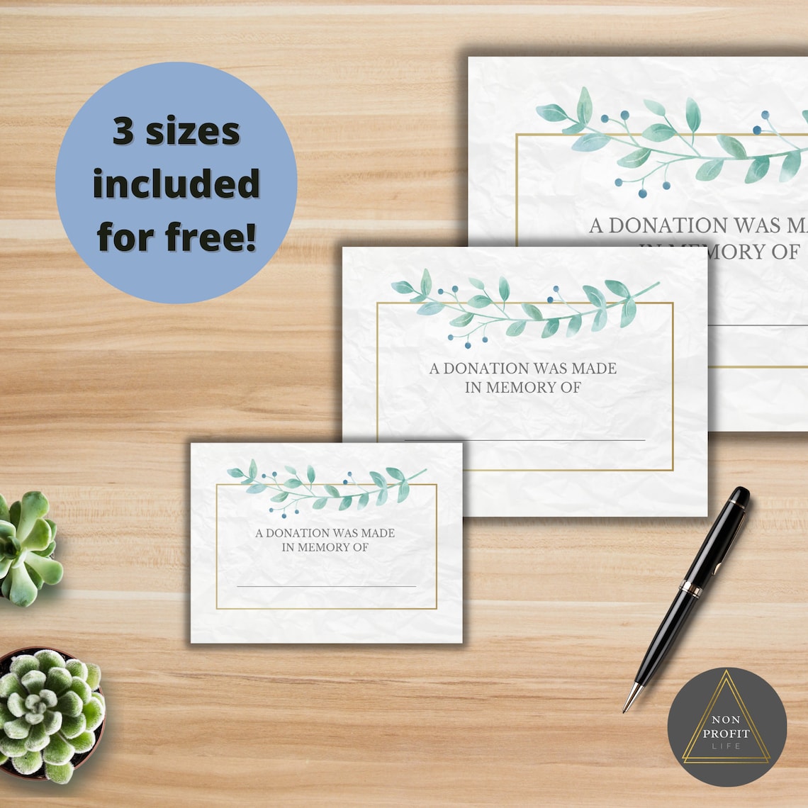 A Donation Was Made in Memory of - Printable, Donation Card, Memorial ...