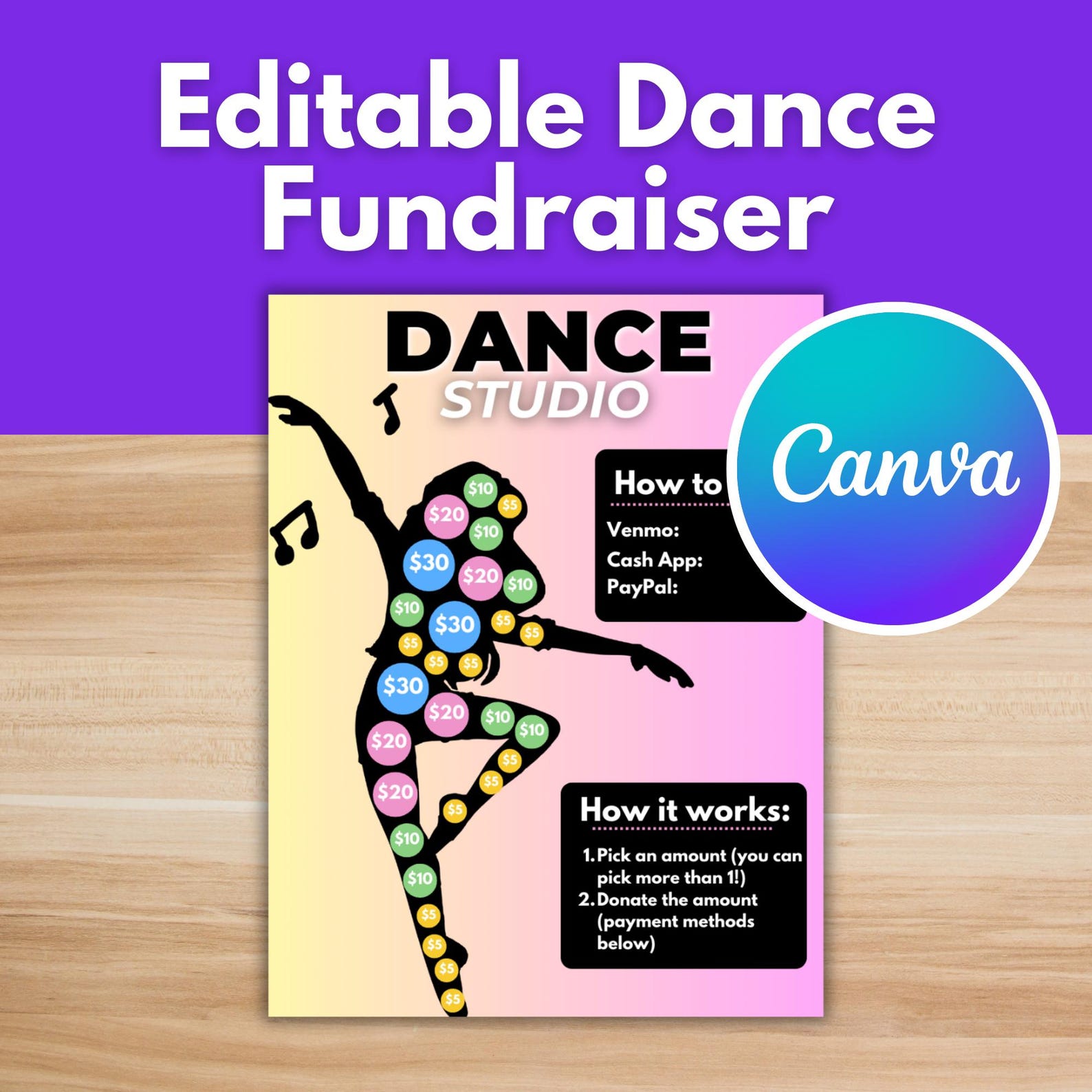 DANCE FUNDRAISER TEMPLATE - Editable Canva Template, Donation Tracker ...