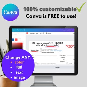 DONATION REPLY CARD - Editable Canva Template, Nonprofit Reply Card ...