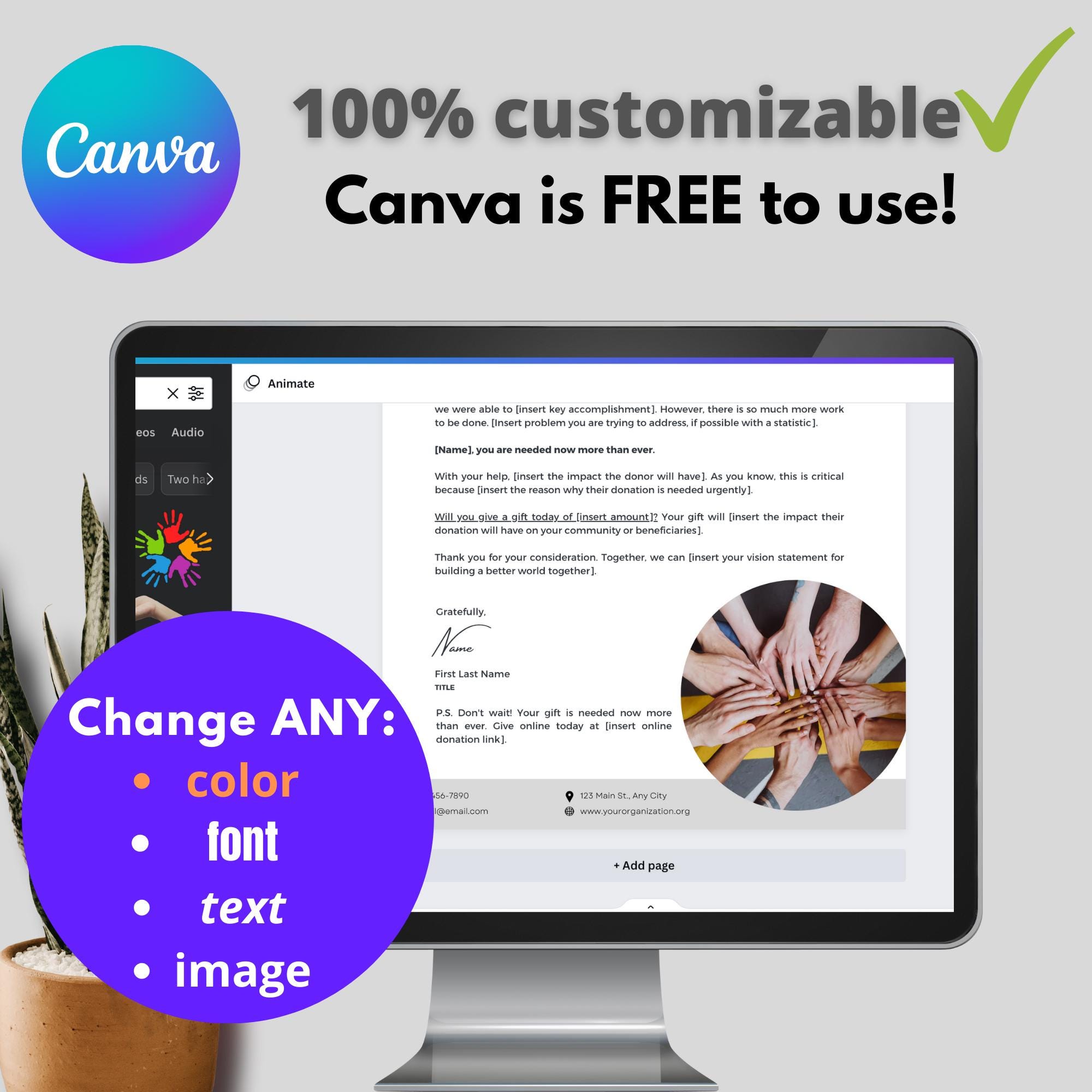 DONATION LETTER TEMPLATE for New Donors - Editable Canva Template ...