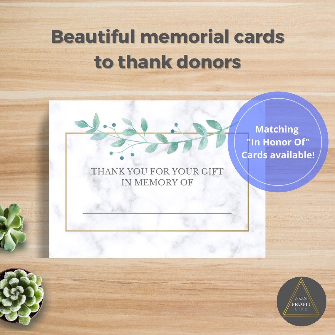 In Memory of Donation Card - Printable, Nonprofit Donor Thank You ...