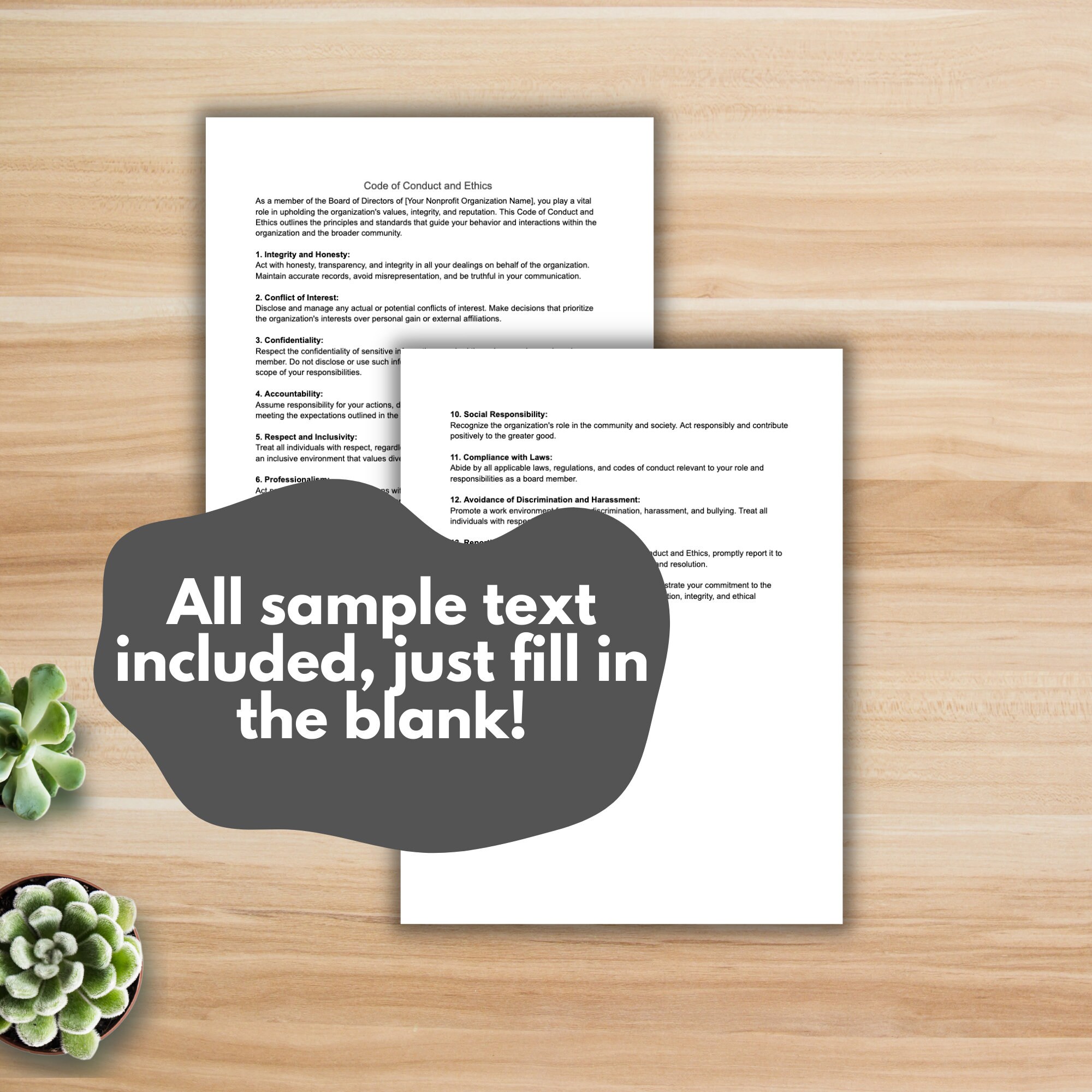 CODE OF CONDUCT Template - Nonprofit Ethics, Board of Directors, New ...