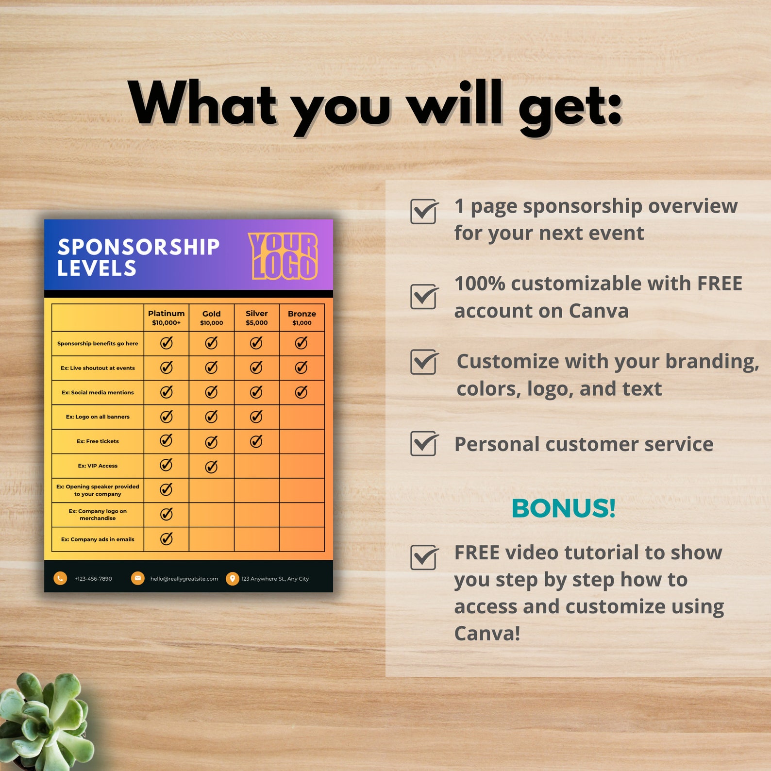 SPONSORSHIP LEVEL OVERVIEW Template - Canva Template, Editable ...