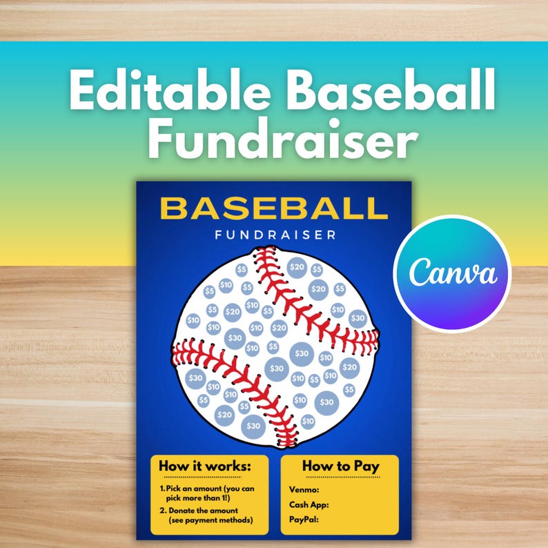 BASEBALL FUNDRAISER TEMPLATE - Editable Canva Template, Donation ...