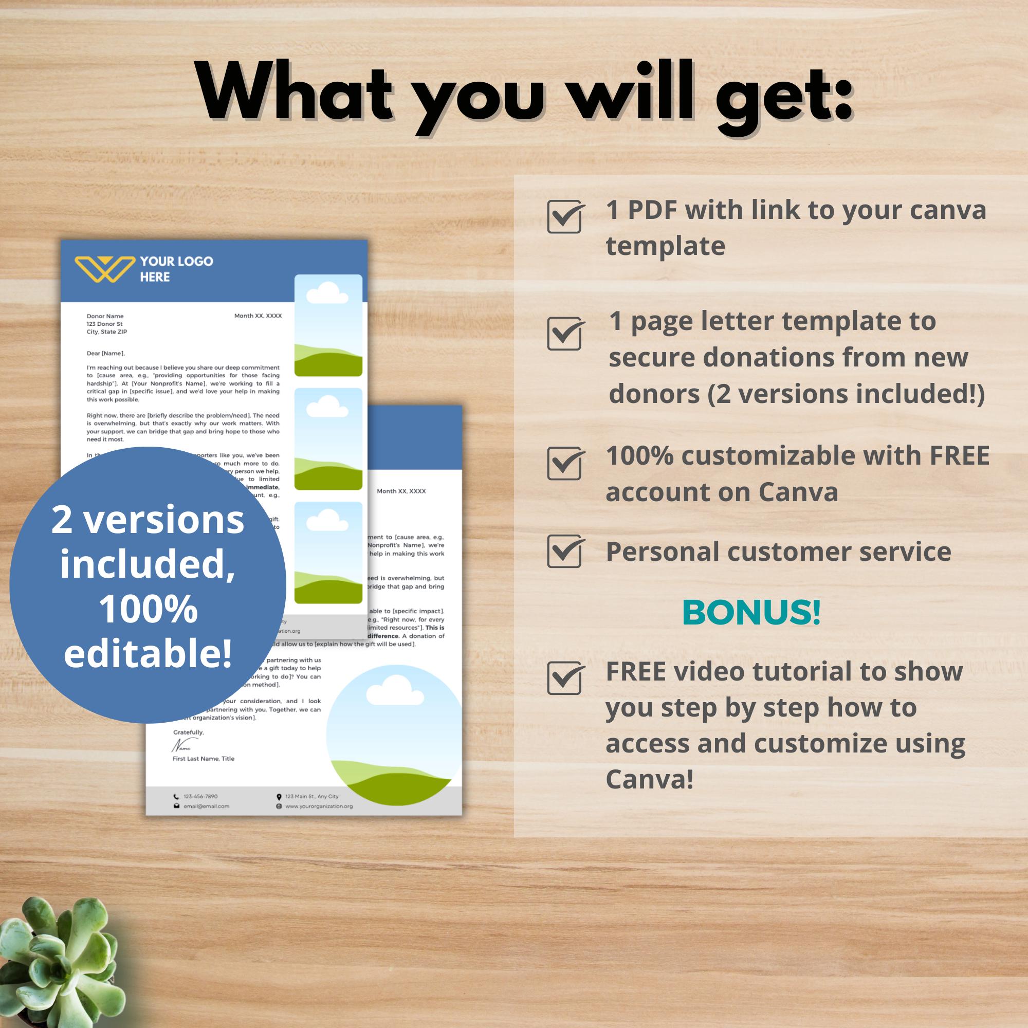 DONATION LETTER TEMPLATE for New Donors - Editable Canva Template ...