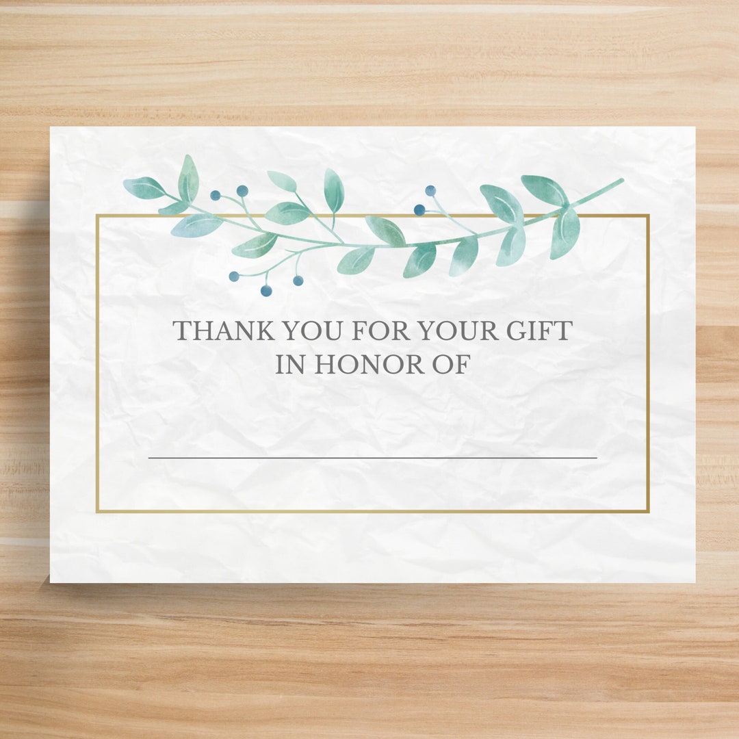 In Honor of Donation Card, Printable - Etsy