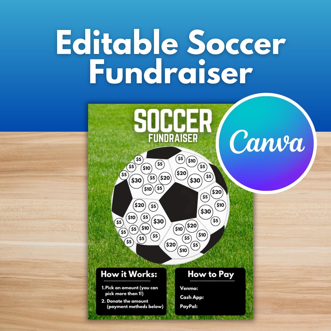 Soccer Fundraiser Template – Editable Canva Design, Donation Tracker ...