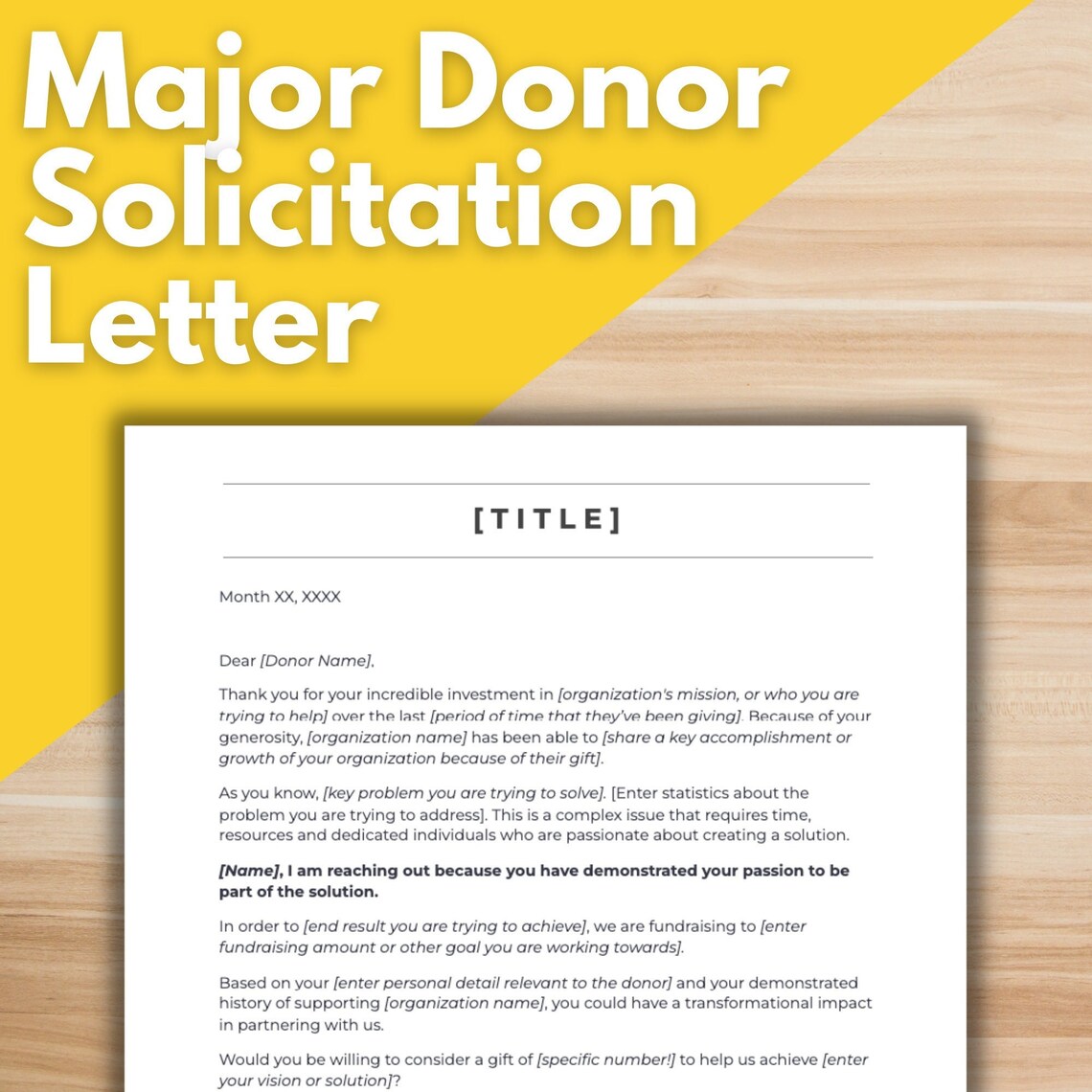 MAJOR DONOR SOLICITATION Letter - Nonprofit Fundraising Template, Donor ...