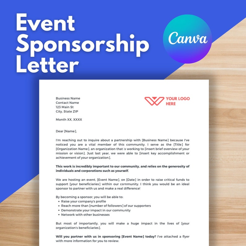 EVENT SPONSORSHIP LETTER Template - Canva Template, Event Sponsor ...