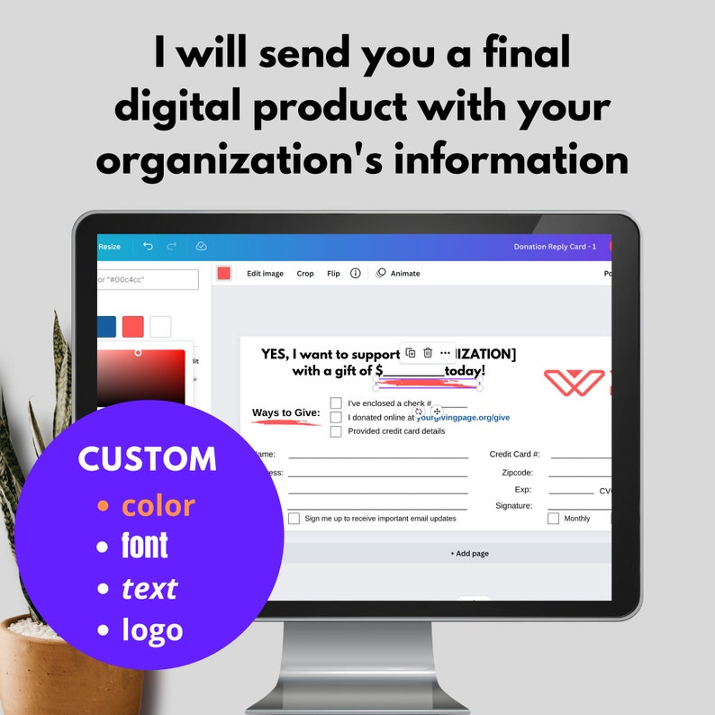 CUSTOM DONATION CARD - Donation Reply Card, Nonprofit Reply Card ...