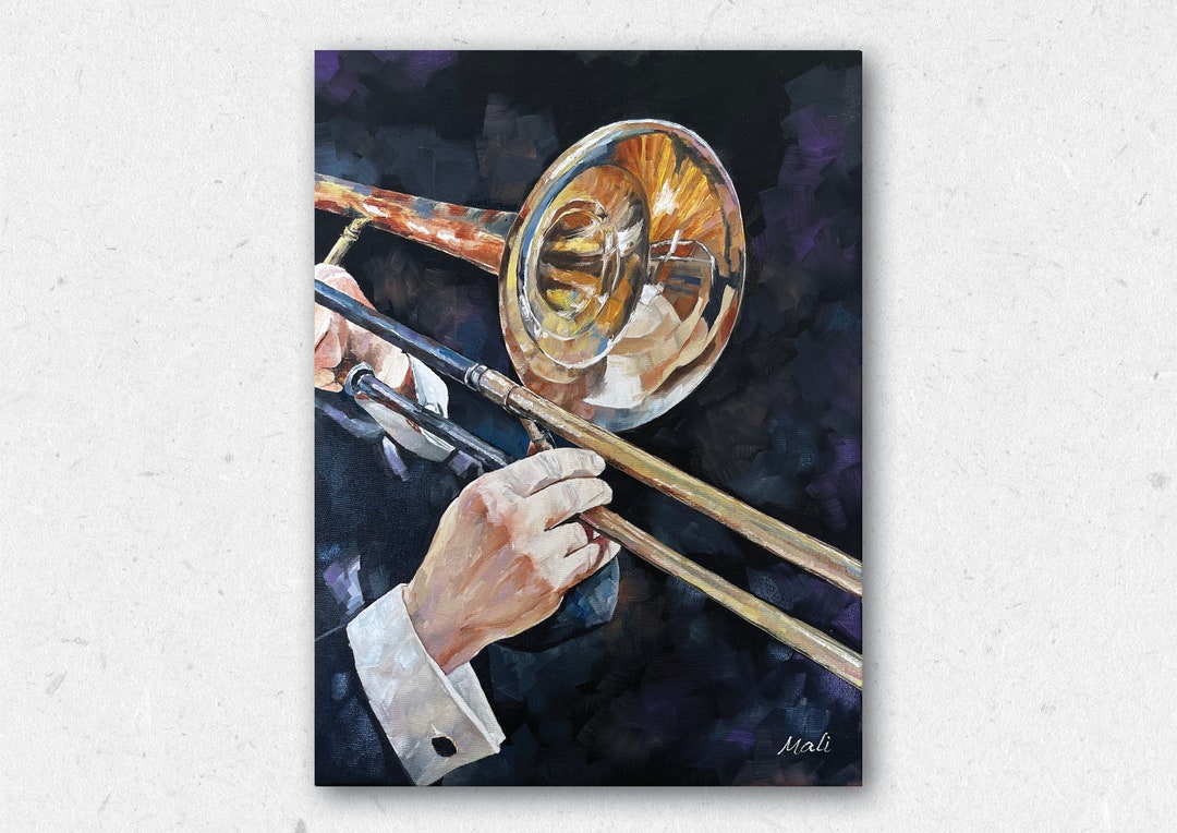 Original Oil Painting of a Trombone Player - Etsy
