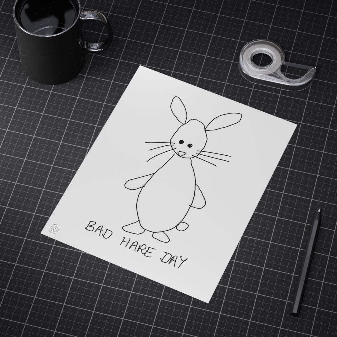 Bad Hare Day Rabbit Art - Hand Drawn Illustration 8x10 Matte Print - Etsy
