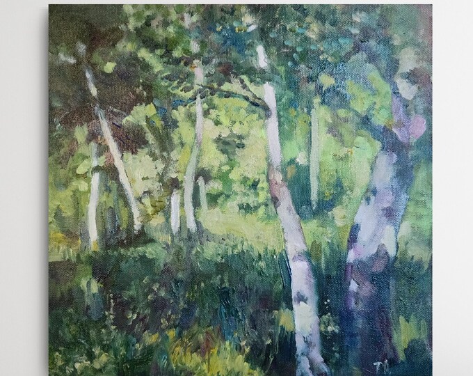 Countryside Birch Grove Landscape Painting, Original Forest Artwork ...