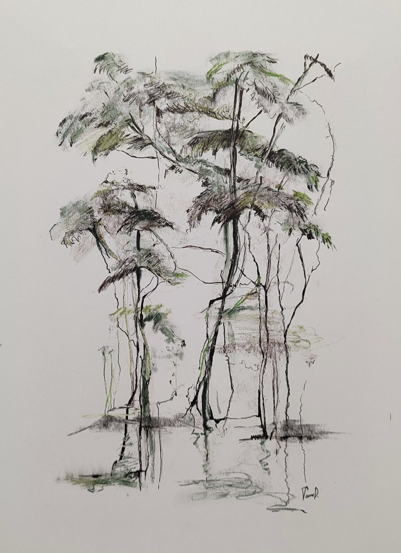 Original Pencil Sketch, One Line Drawing, Ink Drawing Tree. Small ...