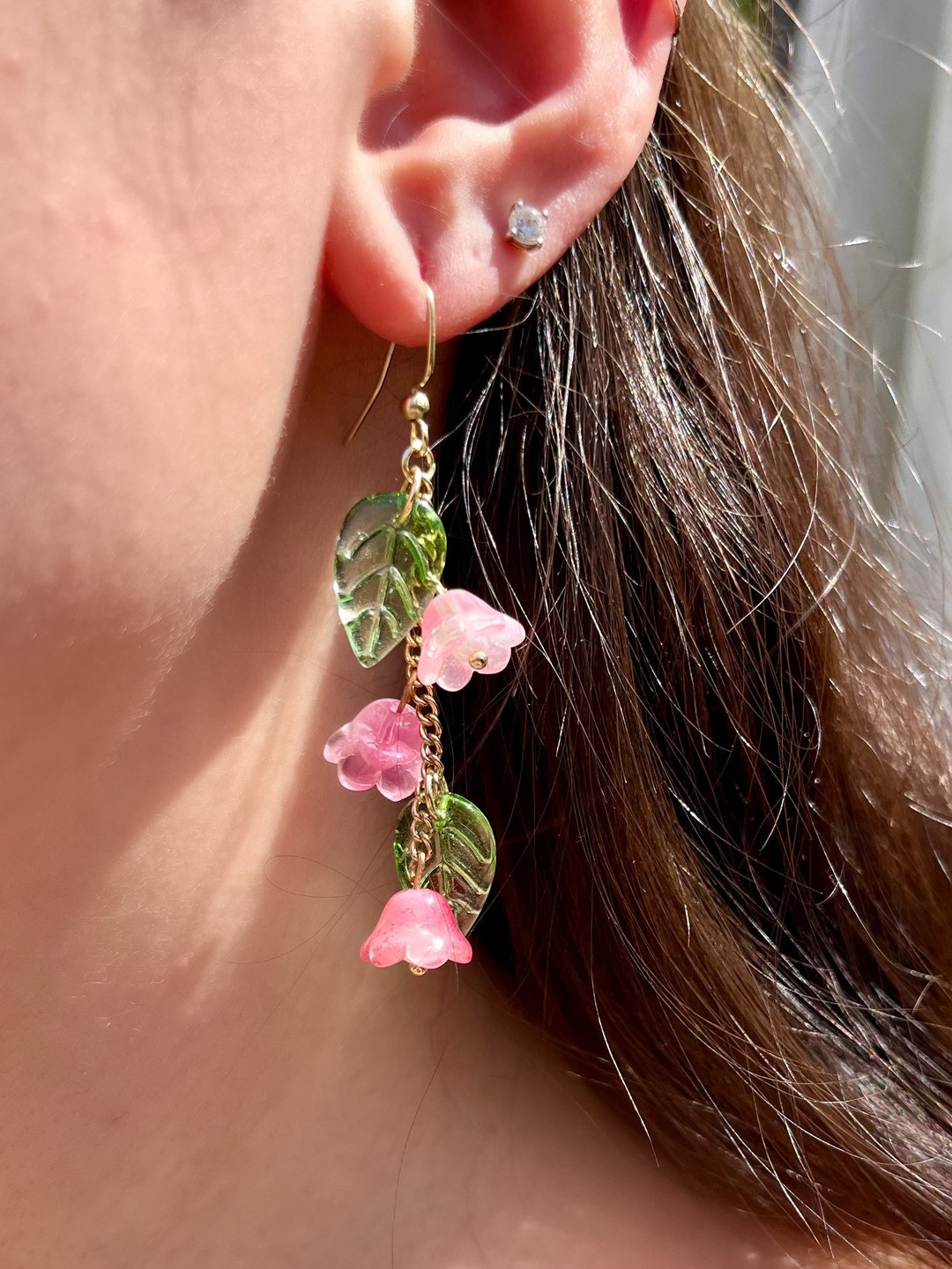 Flower Fairycore Earrings Dangle Lily of the Valley Earrings 14K Gold Floral, Garden Fairy ...