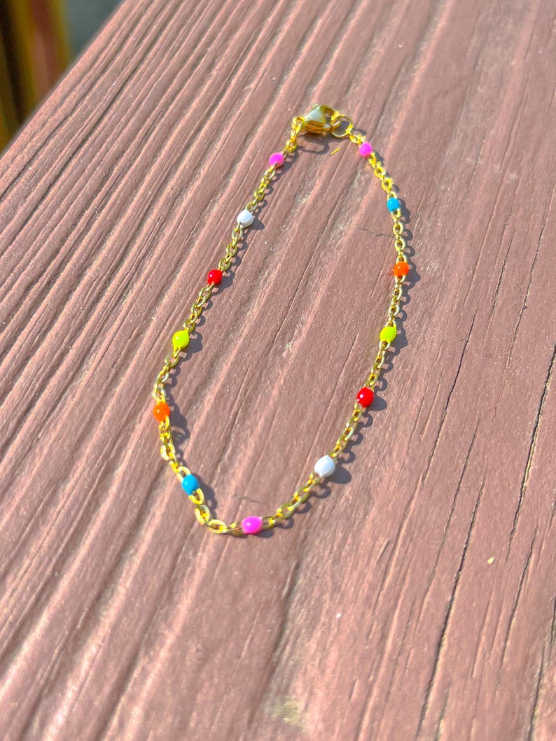 Gold Rainbow Chain Bracelet | Delicate Boho Bracelet, Dainty, Beachy ...