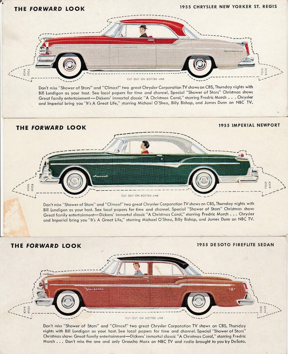 1955 Chrysler Plymouth Advertising Cards the Forward Look 1954 Lot of 3 ...