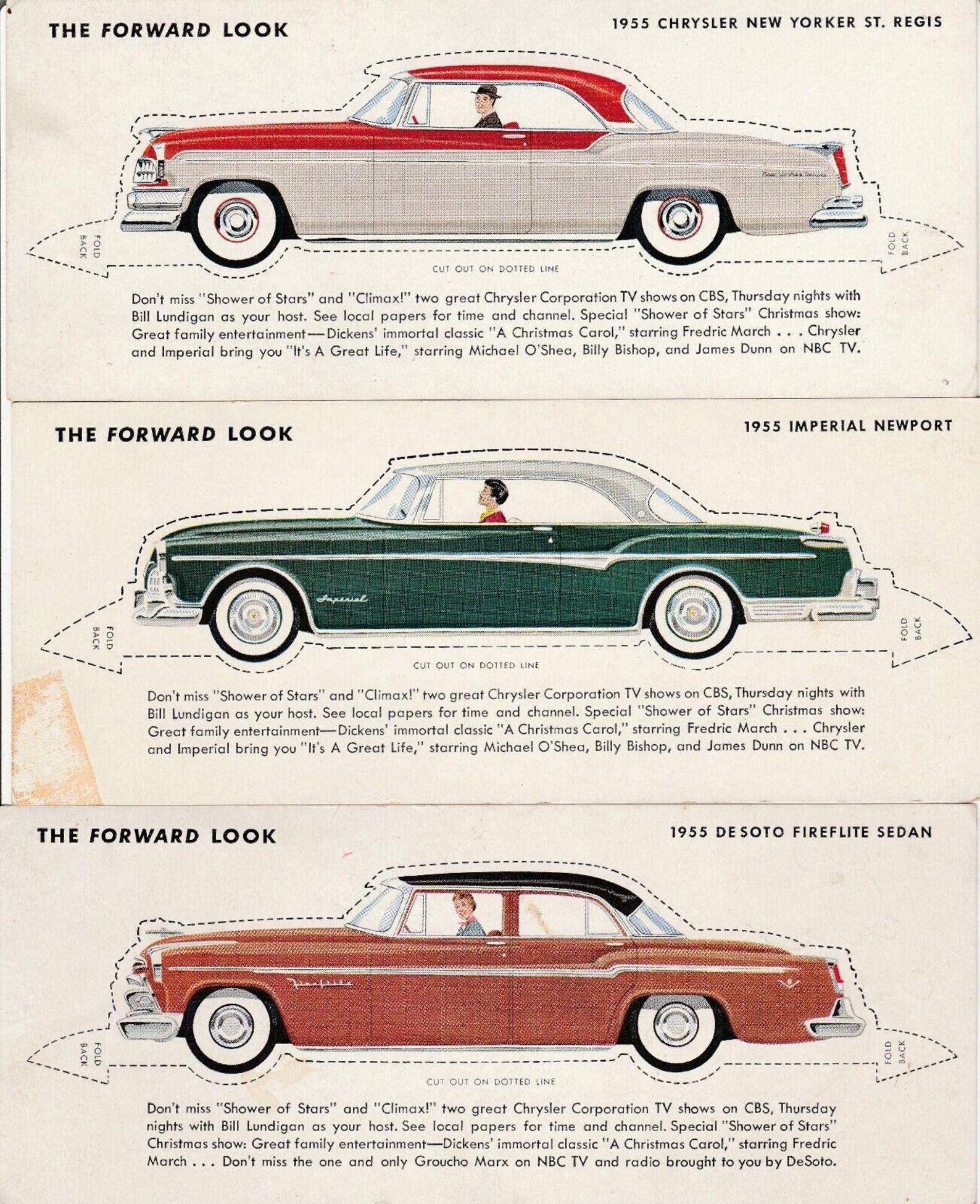 1955 Chrysler Plymouth Advertising Cards the Forward Look 1954 Lot of 3 ...