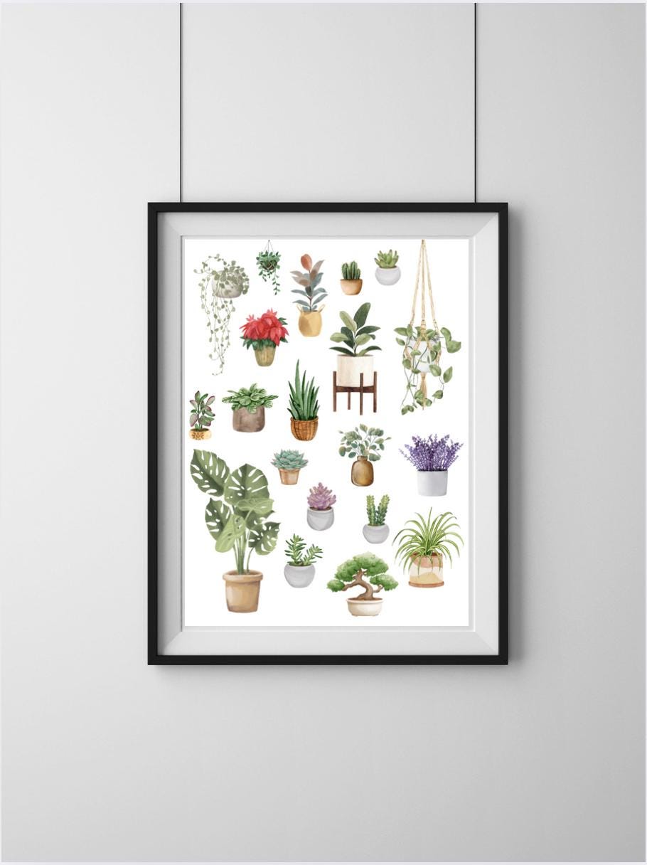 Simple Watercolor House Plants Pinterest Digital Poster - Etsy
