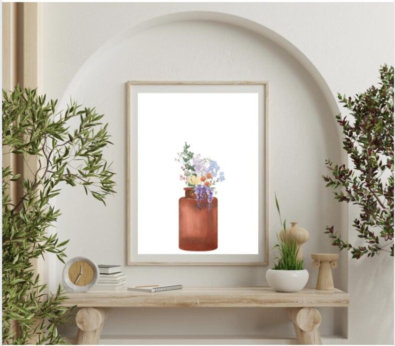 Simple Watercolor Pot of Flowers Digital Poster - Etsy