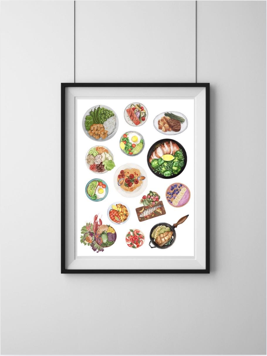 Simple Watercolor Food Assortment Digital Poster - Etsy