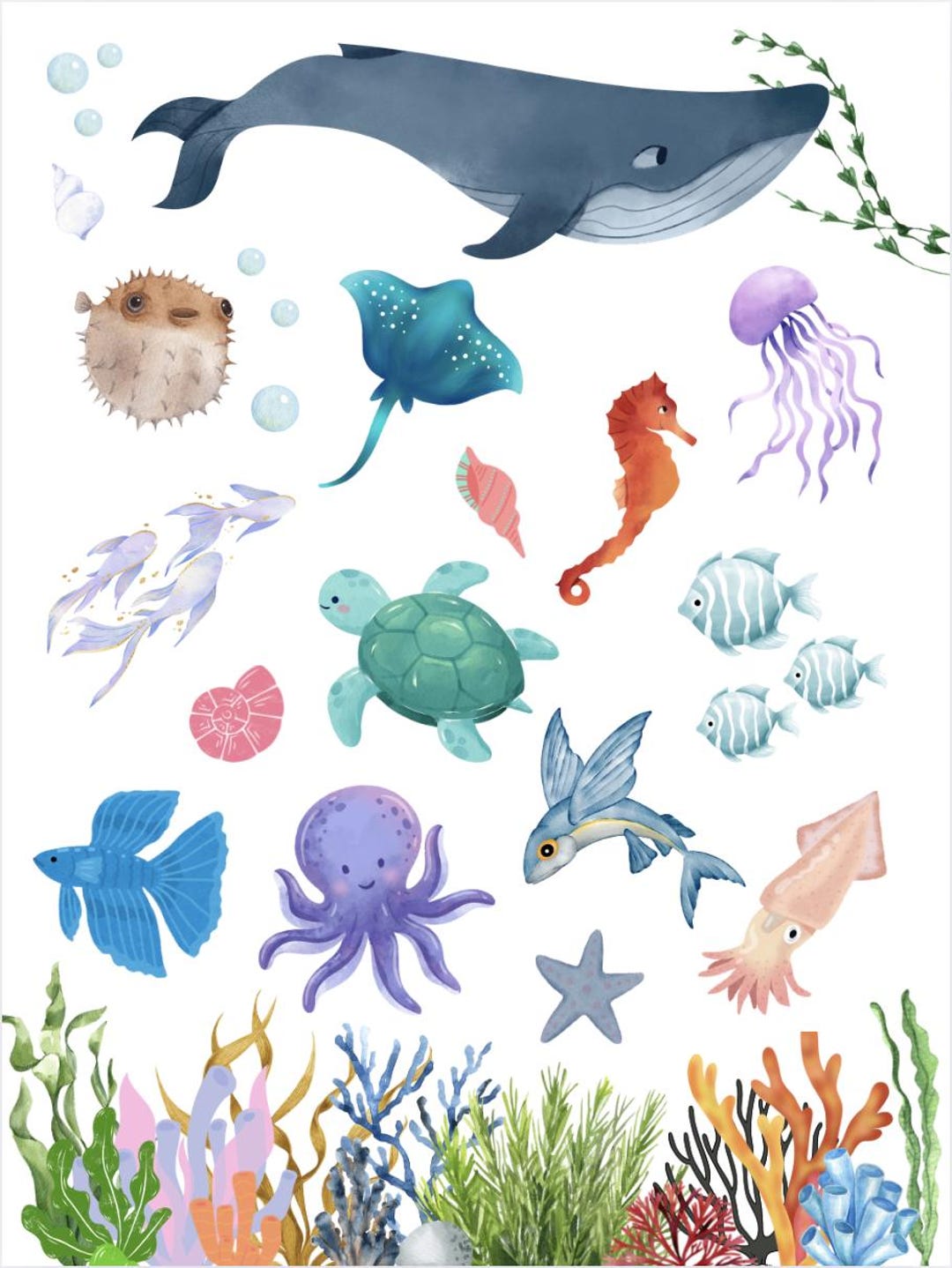 Simple Watercolor Sea Creatures Pinterest Digital Poster - Etsy